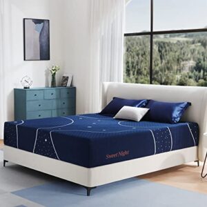 sweetnight queen mattress, 12 inch hybrid queen size mattress in a box, gel memory foam and individual pocket spring for cooling sleep & motion isolation, starry night,blue