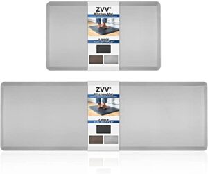 zvv kitchen mats cushioned anti-fatigue floor mat waterproof [2 pcs] kitchen mats and rugs heavy duty pvc ergonomic comfort standing foam mat for kitchen, floor home, office, sink, laundry, gray