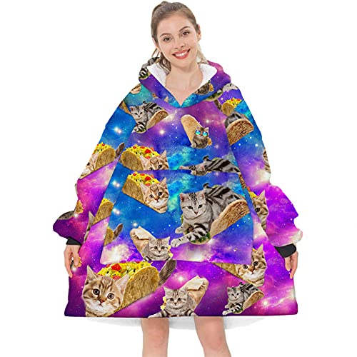 Hafisoe Oversized Wearable Blanket Hoodie,Fleece Sherpa Hooded Blanket Light Microfiber Flannel Sweatshirt Blanket with Pocket for Adult