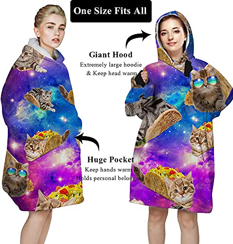 Hafisoe Oversized Wearable Blanket Hoodie,Fleece Sherpa Hooded Blanket Light Microfiber Flannel Sweatshirt Blanket with Pocket for Adult