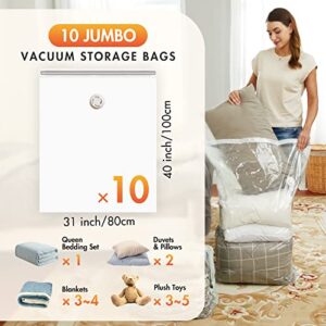 TAILI Cube Vacuum Storage Bags 4 Pack and Flat Vacuum Storage Bags Super Jumbo 10 Pack, Space Saver Bags for Clothes and Bedding, Saving More Space