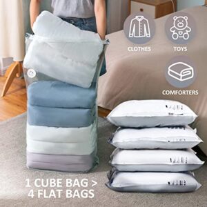 TAILI Cube Vacuum Storage Bags 4 Pack and Flat Vacuum Storage Bags Super Jumbo 10 Pack, Space Saver Bags for Clothes and Bedding, Saving More Space