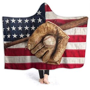 vintage baseball on american flag hoodie blanket wearable throw blankets for couch blanket hooded for baby kids men women