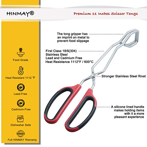 HINMAY Scissor Tongs 11-Inch Heavy Duty Stainless Steel Scissor Cooking Tongs