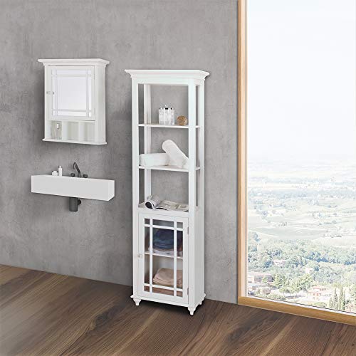 Elegant Home Fashions Neal Removable Wooden Medicine Cabinet with Mirrored Door, White & Dawson Removable Wooden Wall Cabinet with Cross Molding and 2 Doors, White