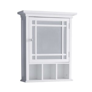 Elegant Home Fashions Neal Removable Wooden Medicine Cabinet with Mirrored Door, White & Dawson Removable Wooden Wall Cabinet with Cross Molding and 2 Doors, White