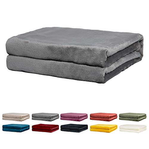 Rendiele Fleece Throw Blankets for Couch Bed, Super Soft Lightweight Plush Fuzzy Cozy Flannel Fleece Blankets Fluffy Warm Solid Color Double Sided Blankets for Sofa (Grey, 50"x60"Throw)