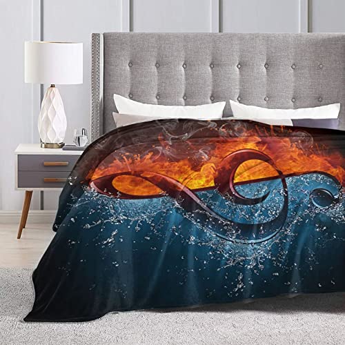 Ultra Soft Blanket Water and Fire Music Note Throws Blanket Plush Fuzzy Lightweight Couch Sofa Bed Warm Cozy Flannel Blanket for Kids and Adults Gift 50 X 40