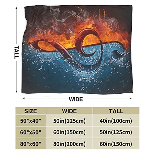 Ultra Soft Blanket Water and Fire Music Note Throws Blanket Plush Fuzzy Lightweight Couch Sofa Bed Warm Cozy Flannel Blanket for Kids and Adults Gift 50 X 40