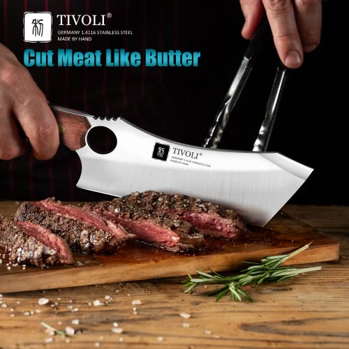 TIVOLI Meat Cleaver Knife Japanese Kitchen Vegetable Knife Sharp Forged In Fire Full Tang Cleaver Knife with Sheath Gift Box Bottle Opener for Outdoor Camping Thanksgiving Christmas Gifts