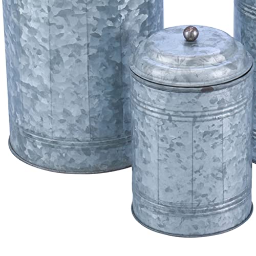 Benzara 38168 Rustic Metal Galvanized Canisters - Set of 3, Grey & Black