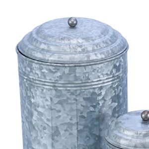 Benzara 38168 Rustic Metal Galvanized Canisters - Set of 3, Grey & Black