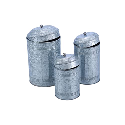 Benzara 38168 Rustic Metal Galvanized Canisters - Set of 3, Grey & Black