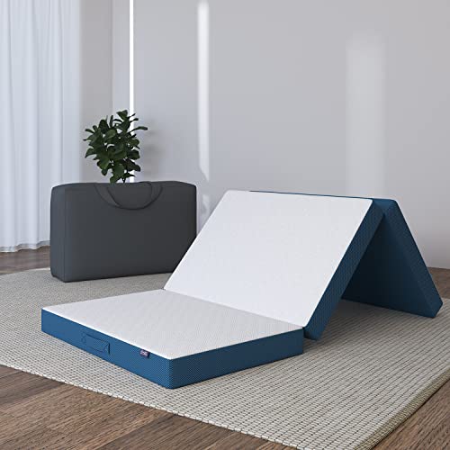 BedStory Queen Folding Mattress with Carry Bag, Portable Mattress for Camping, Traveling, Multifunction Tri Folding Floor Mattress with Cover, 4 Inch