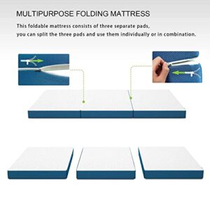 BedStory Queen Folding Mattress with Carry Bag, Portable Mattress for Camping, Traveling, Multifunction Tri Folding Floor Mattress with Cover, 4 Inch