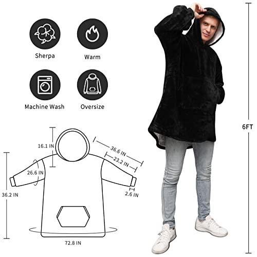 rericonq Blanket Hoodie, Oversize Hoodie Blanket Wearable For Women Man Teens,Warm Fleece Sweatshirt With Giant Pocket Thick Flannel Blanket Hooded