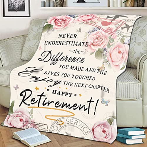 Christmas Retirement Gifts for Women 2023 Retirement Blankets for Female Mom Wife Grandma Nurses Friends Coworkers Happy Retirement Flannel Fleece Blanket for Bedding Sofa Retirement Party Decorations