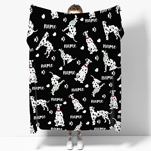 Audumbara Custom Blanket with Dalmatian Personalized Name Flannel Throw Blanket for Little Girl Boy Kid Funny Meaningful Gift for All Season (60"X50") Medium Size for Teen