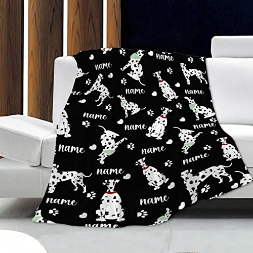 Audumbara Custom Blanket with Dalmatian Personalized Name Flannel Throw Blanket for Little Girl Boy Kid Funny Meaningful Gift for All Season (60"X50") Medium Size for Teen