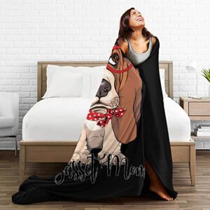 Cute Basset Hound Dog Mom Gift Full Fleece Throw Cloak Wearable Blanket Flannel Fluffy Comforter Quilt Nursery Bedroom Bedding King Size Plush Soft Cozy Air Conditioner Blanket