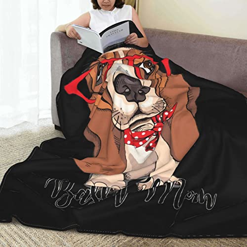 Cute Basset Hound Dog Mom Gift Full Fleece Throw Cloak Wearable Blanket Flannel Fluffy Comforter Quilt Nursery Bedroom Bedding King Size Plush Soft Cozy Air Conditioner Blanket