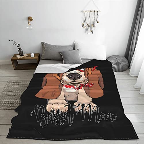 Cute Basset Hound Dog Mom Gift Full Fleece Throw Cloak Wearable Blanket Flannel Fluffy Comforter Quilt Nursery Bedroom Bedding King Size Plush Soft Cozy Air Conditioner Blanket