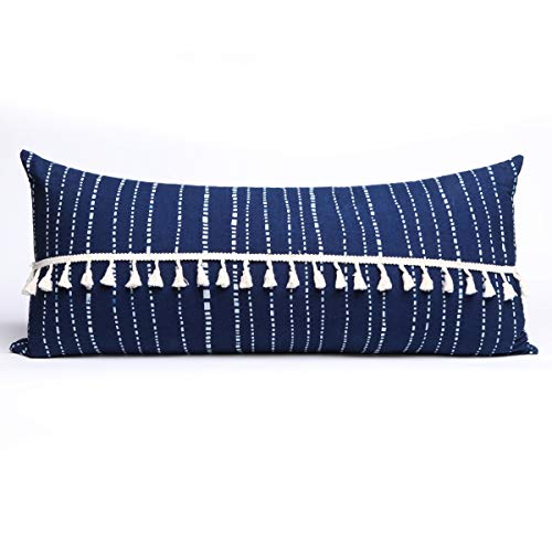 Flber Decorative Pillows Throw Pillow Tassel Sham Couch Pillowcase Cushion Covers,12"X27" (Indigo)