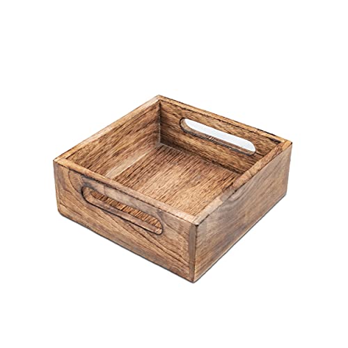 Samhita Square Burning Finish Mango Wood Napkin Holder For Restaurant Decor Kitchen Bar Accessories ( 7.5"x 7.5"x 2.75")