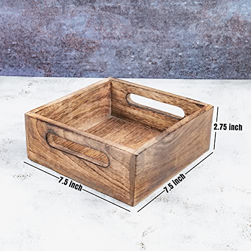 Samhita Square Burning Finish Mango Wood Napkin Holder For Restaurant Decor Kitchen Bar Accessories ( 7.5"x 7.5"x 2.75")