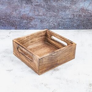 Samhita Square Burning Finish Mango Wood Napkin Holder For Restaurant Decor Kitchen Bar Accessories ( 7.5"x 7.5"x 2.75")