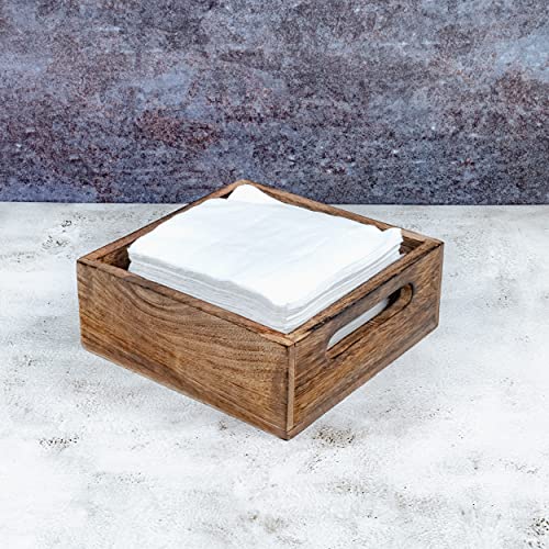 Samhita Square Burning Finish Mango Wood Napkin Holder For Restaurant Decor Kitchen Bar Accessories ( 7.5"x 7.5"x 2.75")