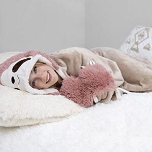 Mutjida Sloth Wearable Hooded Blanket for Adults - Adorable Soft Cozy Plush Flannel Fleece & Sherpa Hoodie Throw Cloak Wrap - Sloth Gift for Women (Pink Fur)