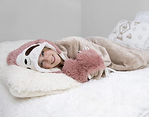 Mutjida Sloth Wearable Hooded Blanket for Adults - Adorable Soft Cozy Plush Flannel Fleece & Sherpa Hoodie Throw Cloak Wrap - Sloth Gift for Women (Pink Fur)