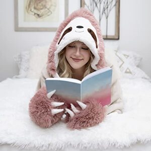 Mutjida Sloth Wearable Hooded Blanket for Adults - Adorable Soft Cozy Plush Flannel Fleece & Sherpa Hoodie Throw Cloak Wrap - Sloth Gift for Women (Pink Fur)