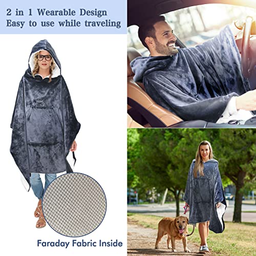 NHGYESJWUU Faraday Wearable Blanket for Sleeping, Faraday Protection Blankets in Pregnancy, Oversized Wearable Hoodie with Faraday Fabric, Warm Flannel Wearable Blanket Cover for Belly