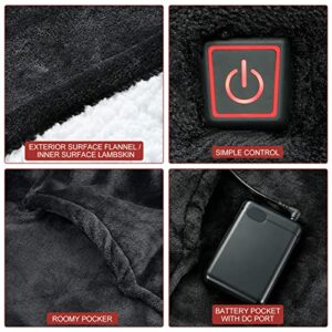 AexInbo Heated Hoodie with Large Heating Area, 7.4v 6000mAh Rechargeable Battery USB Heated Wearable Blanket with Far Infrared Heating, Heated Robe Are Cozy Warm Soft, Perfect for Sofa, Bed, Outdoor