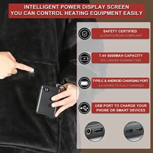 AexInbo Heated Hoodie with Large Heating Area, 7.4v 6000mAh Rechargeable Battery USB Heated Wearable Blanket with Far Infrared Heating, Heated Robe Are Cozy Warm Soft, Perfect for Sofa, Bed, Outdoor