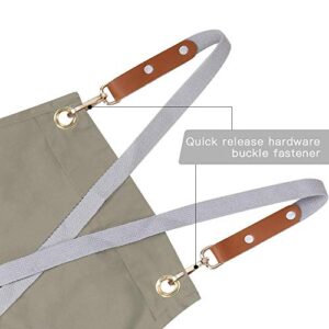 Mignongirl Crossback Apron with Pockets x2,Split Apron with Adjustable Straps,M-XXL (Beige)