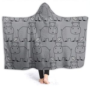 ARAHANT Cute Hippo Hooded Blanket, Cartoon Animal Hooded Blanket,  Hippopotamus Gift for Kid, Flannel, Soft and Comfortable, Suitable for Sofa, Living Room, Bedroom, 60'' x 80'' for Adult