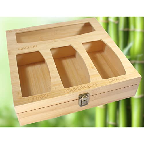 Ambolan Ziplock Bag Storage Organizer, Bamboo Drawer Organizer, Plastic Bag Organizer, Compatible with Ziploc, Solimo for Gallon, Quart, Sandwich, and Snack Variety Size Bags