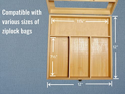 Ambolan Ziplock Bag Storage Organizer, Bamboo Drawer Organizer, Plastic Bag Organizer, Compatible with Ziploc, Solimo for Gallon, Quart, Sandwich, and Snack Variety Size Bags