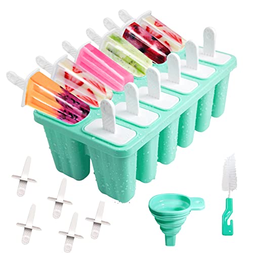 Popsicle Molds 12 Cavities BPA Free Silicone Popsicle Molds, Reusable Popcicale Mould Silicone for Kids, Ice Pop Molds Silicone Popsicle Maker Homemade Ice Cream Mold (Green)