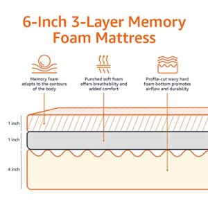 Amazon Basics Memory Foam Mattress, Soft Plush Feel, 6 Inch, Twin