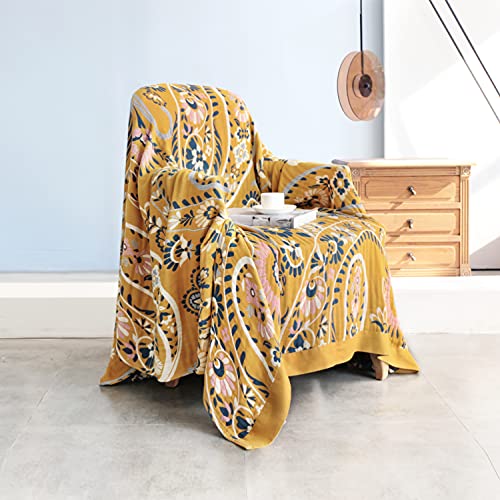 Heather Touch Boho Cotton Blanket Queen Christmas Blanket 4-Layer Yellow Decorative Blanket for Bed Sofa Couch Travel 78x90 inches Ginger/Mustard