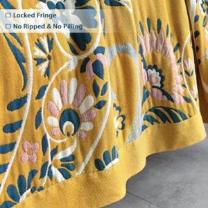 Heather Touch Boho Cotton Blanket Queen Christmas Blanket 4-Layer Yellow Decorative Blanket for Bed Sofa Couch Travel 78x90 inches Ginger/Mustard