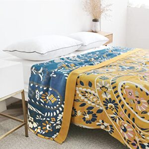 Heather Touch Boho Cotton Blanket Queen Christmas Blanket 4-Layer Yellow Decorative Blanket for Bed Sofa Couch Travel 78x90 inches Ginger/Mustard