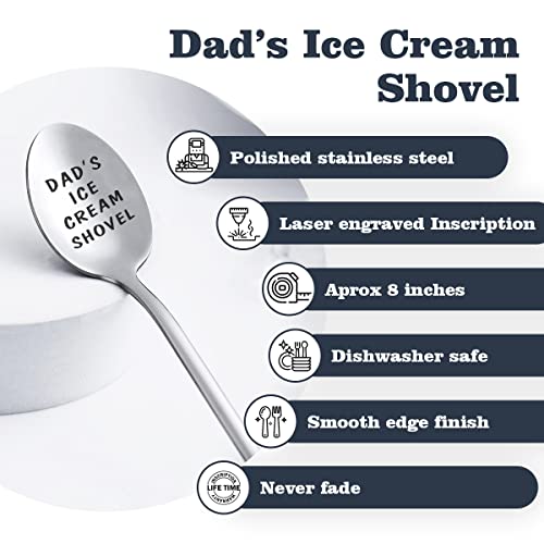 Gifts for Dad Ice Cream Spoon Scoop for Ice Cream Lovers, Funny Engraved Stainless Steel Spoon Shovel, Birthday Fathers Day Gifts Christmas Thanksgiving Gifts for Him