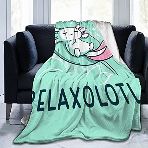 Relaxolotl Funny Cute Axolotl Blankets Cozy Lightweight Soft Blankets and Throws for Sofa,50"x40"Anti-Pilling Flannel Cozy Blankets for Women Man Gift Adults Kid