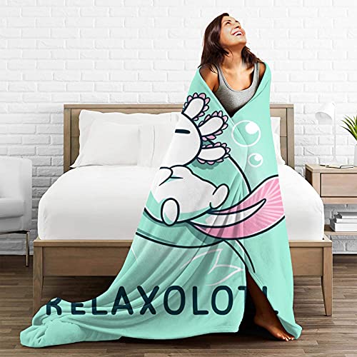 Relaxolotl Funny Cute Axolotl Blankets Cozy Lightweight Soft Blankets and Throws for Sofa,50"x40"Anti-Pilling Flannel Cozy Blankets for Women Man Gift Adults Kid