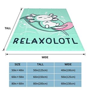 Relaxolotl Funny Cute Axolotl Blankets Cozy Lightweight Soft Blankets and Throws for Sofa,50"x40"Anti-Pilling Flannel Cozy Blankets for Women Man Gift Adults Kid